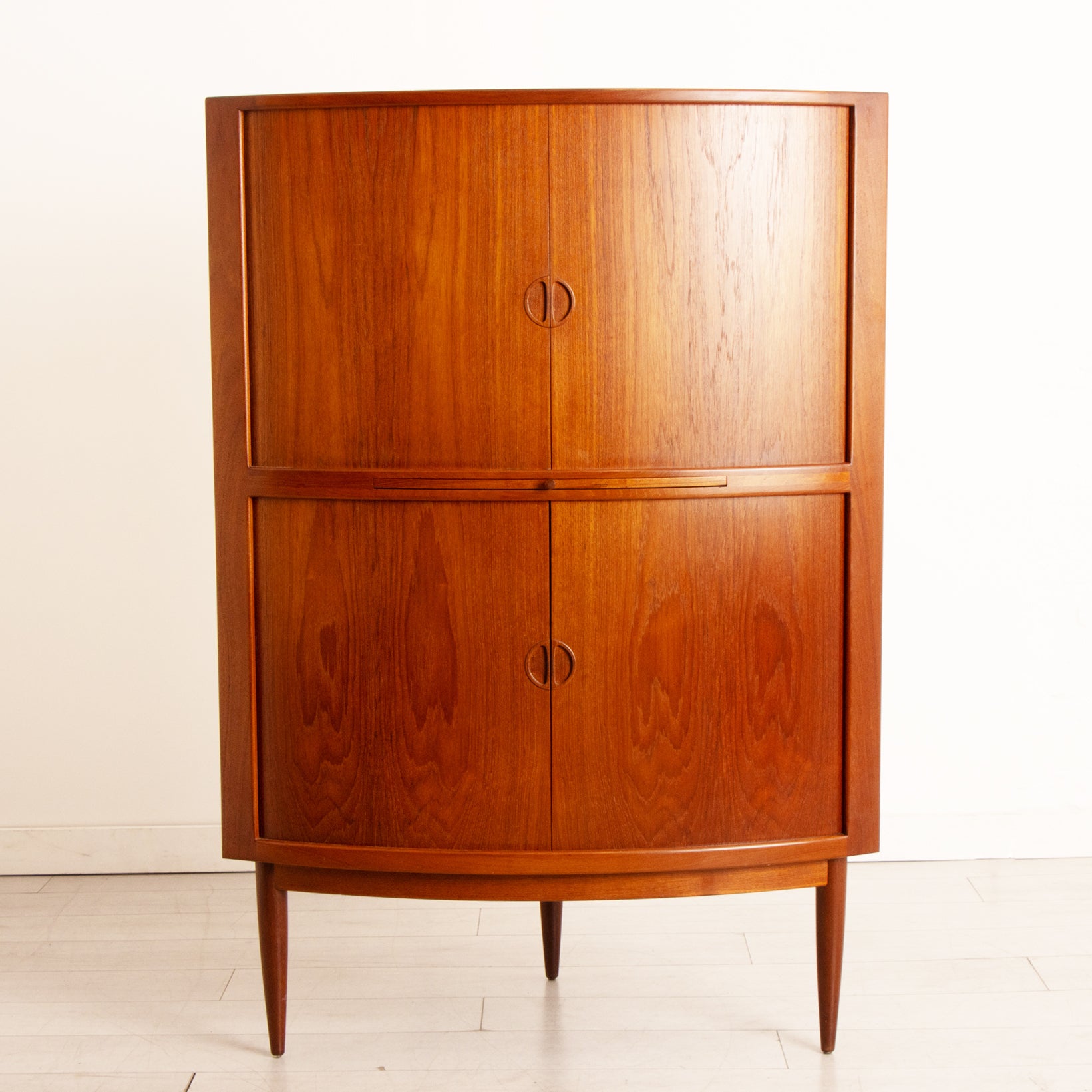 Danish Midcentury Teak Corner Drinks Cabinet with Tambour Doors by Joh ...